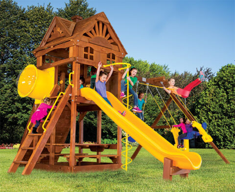 Transform Your Backyard with a Rainbow Clubhouse Playset - Swing Sets ...